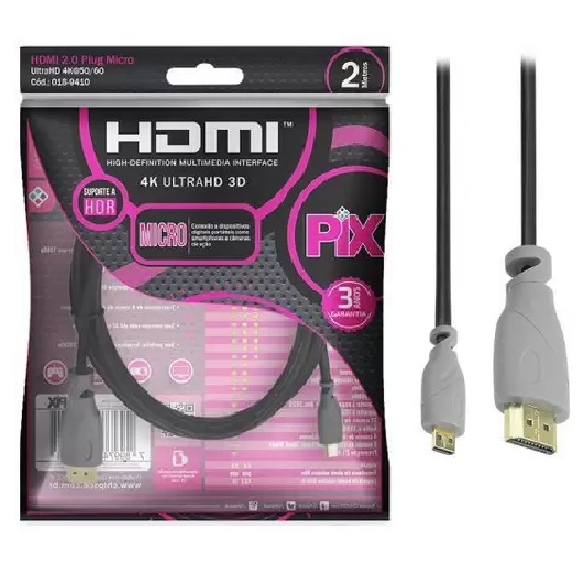 CABO MICRO HDMI X HDMI MACHO 2.0 C/2 METROS - Beta Componentes Eletrônicos