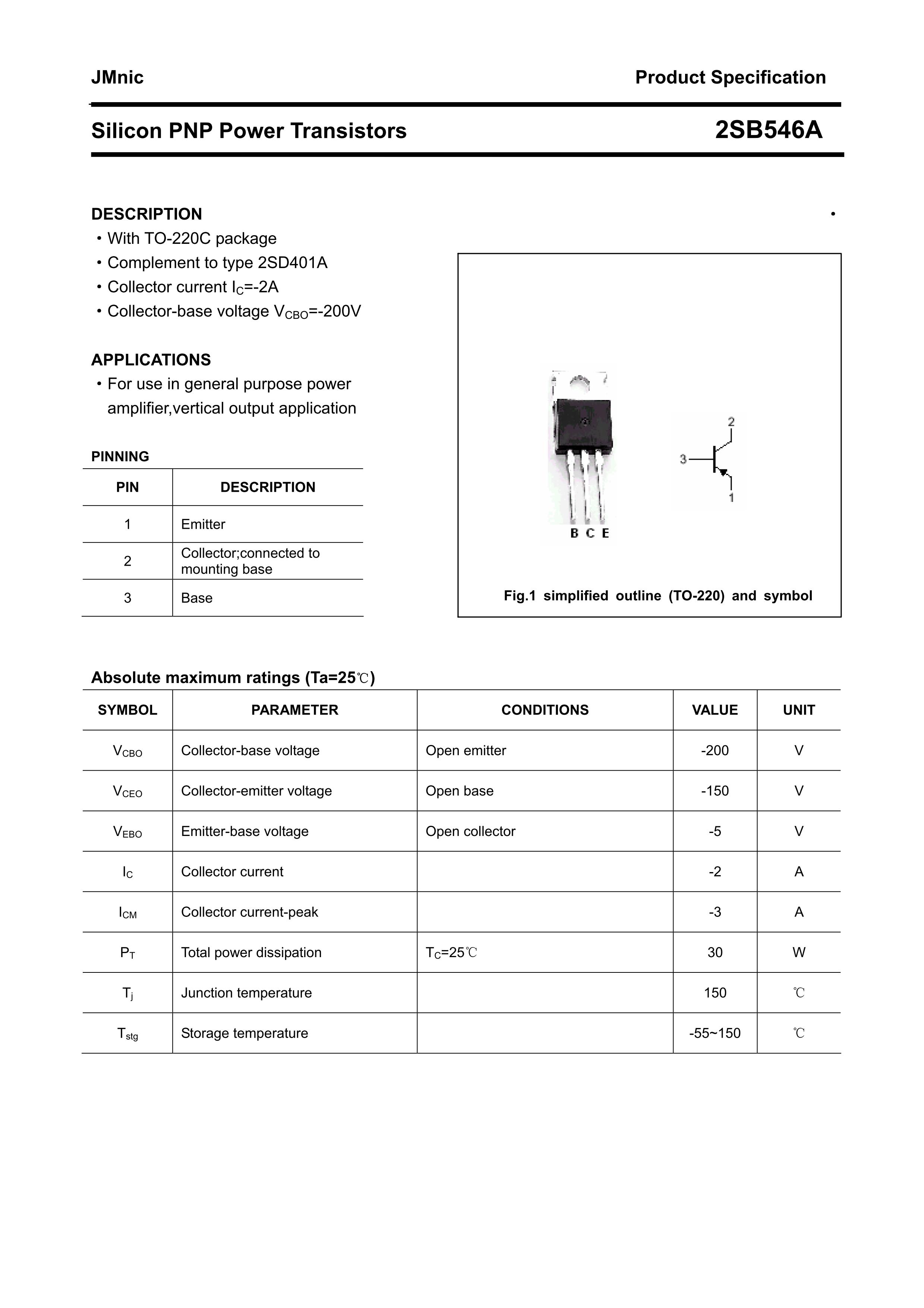 TRANSISTOR 2SB 546 - Beta Componentes Eletrônicos