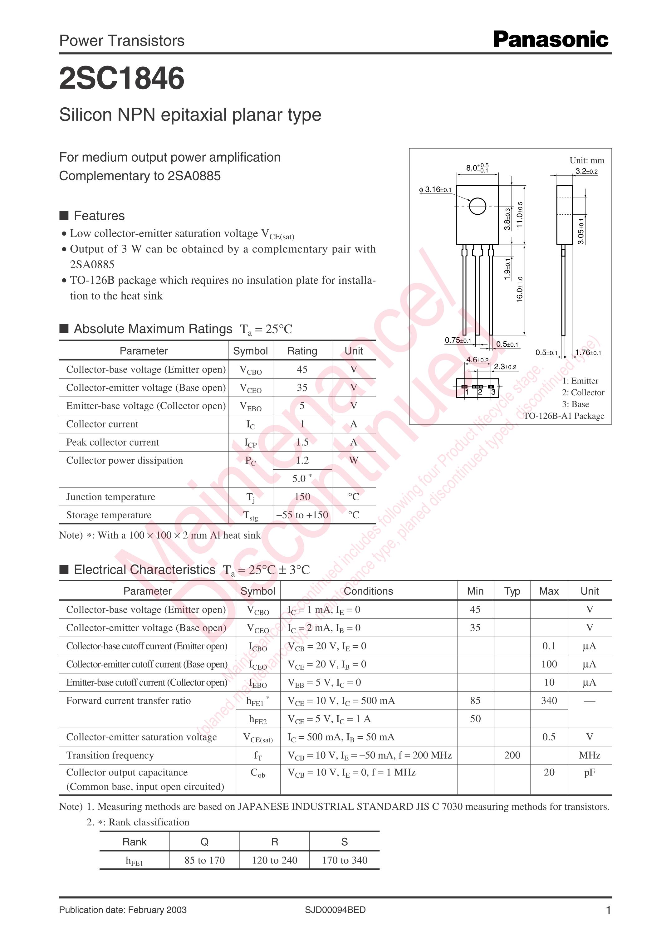 TRANSISTOR 2SC 1846 - Beta Componentes Eletrônicos