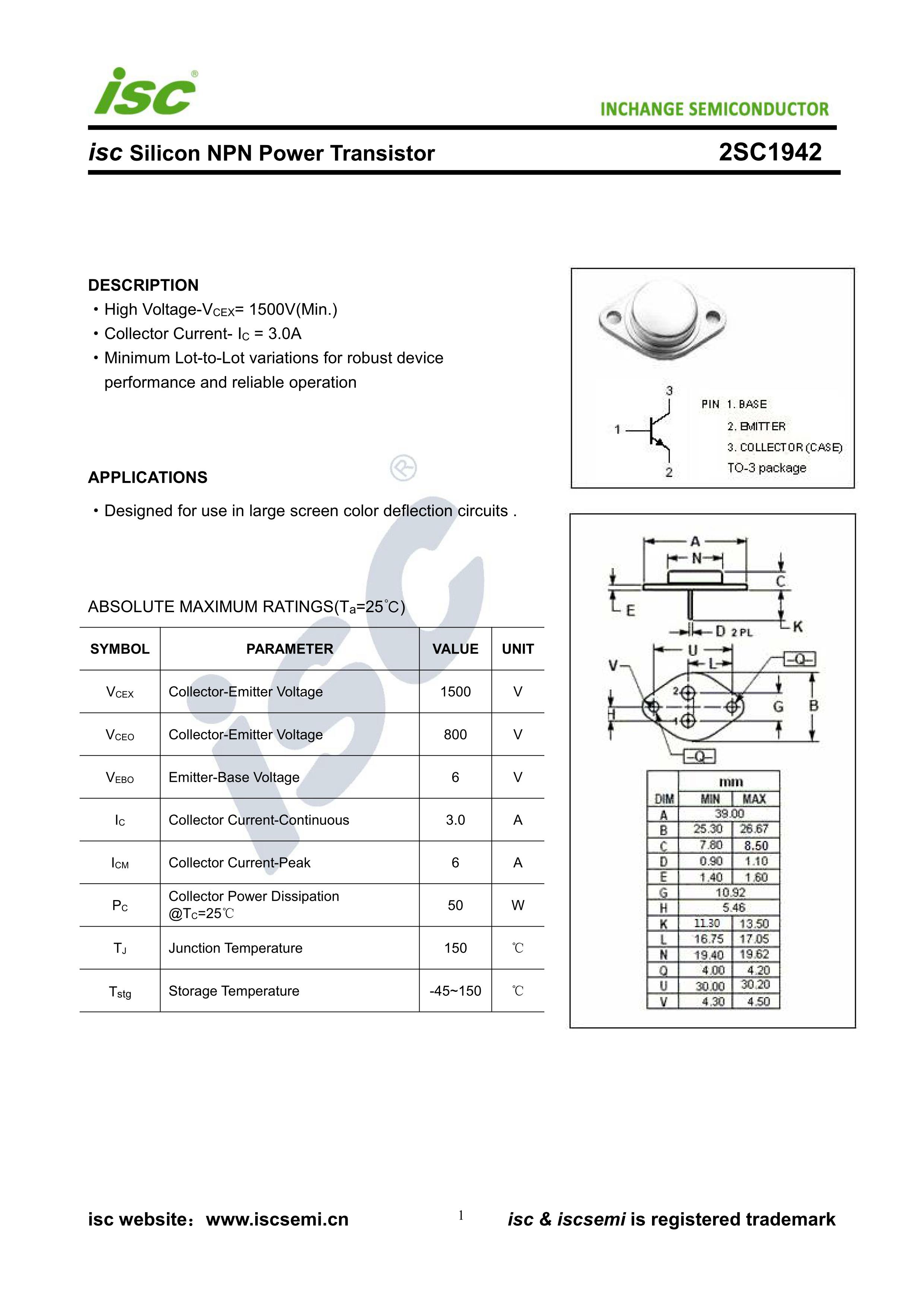 TRANSISTOR 2SC 1942 - Beta Componentes Eletrônicos