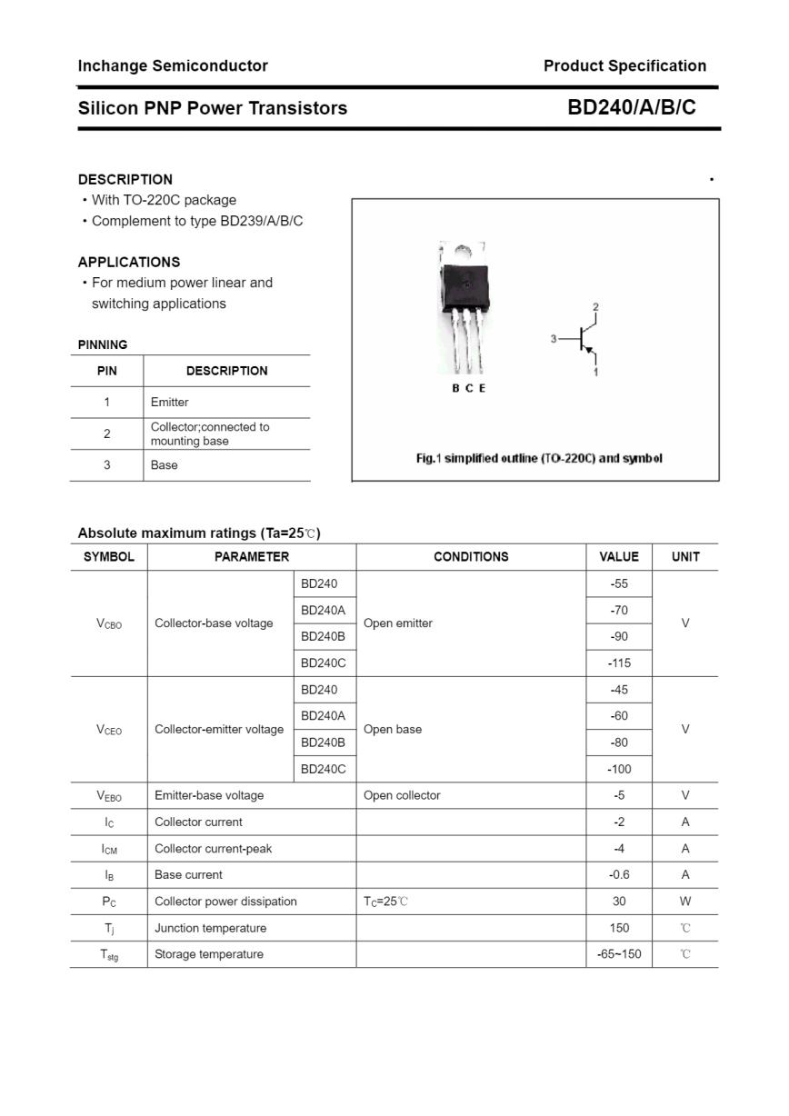 TRANSISTOR BD 240 - TO126 - Beta Componentes Eletrônicos