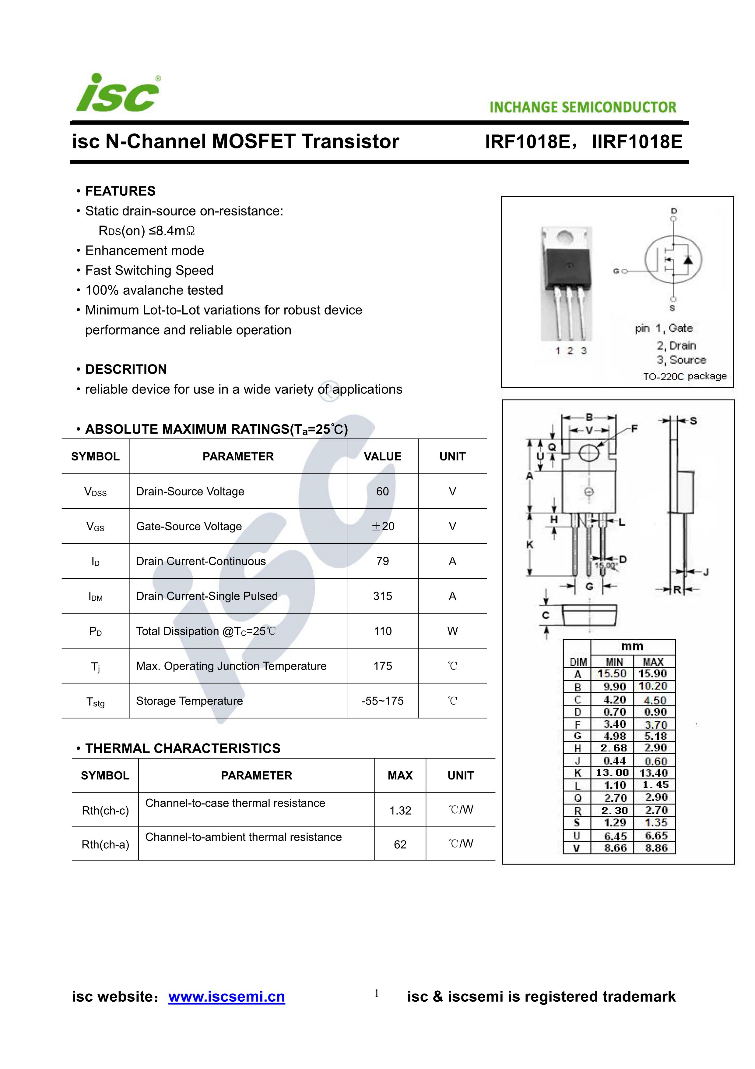 TRANSISTOR IRF 1018 E - Beta Componentes Eletrônicos