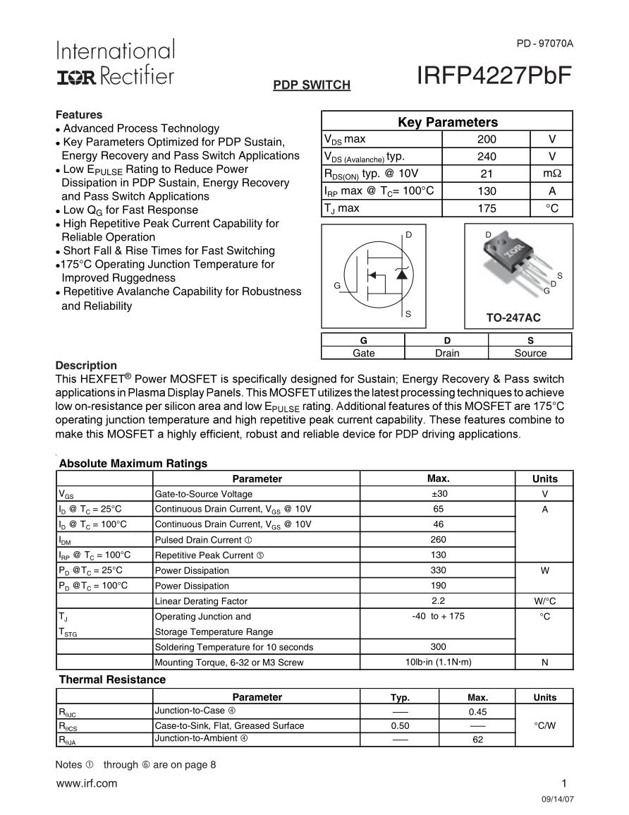 TRANSISTOR IRFP 4227 PFB - Beta Componentes Eletrônicos