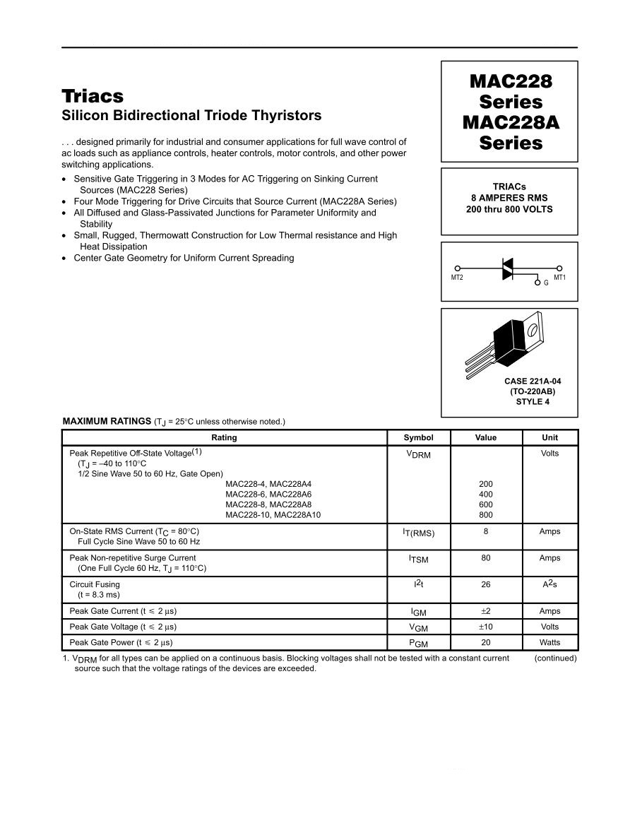 TRANSISTOR TRIAC MAC 228 - Beta Componentes Eletrônicos