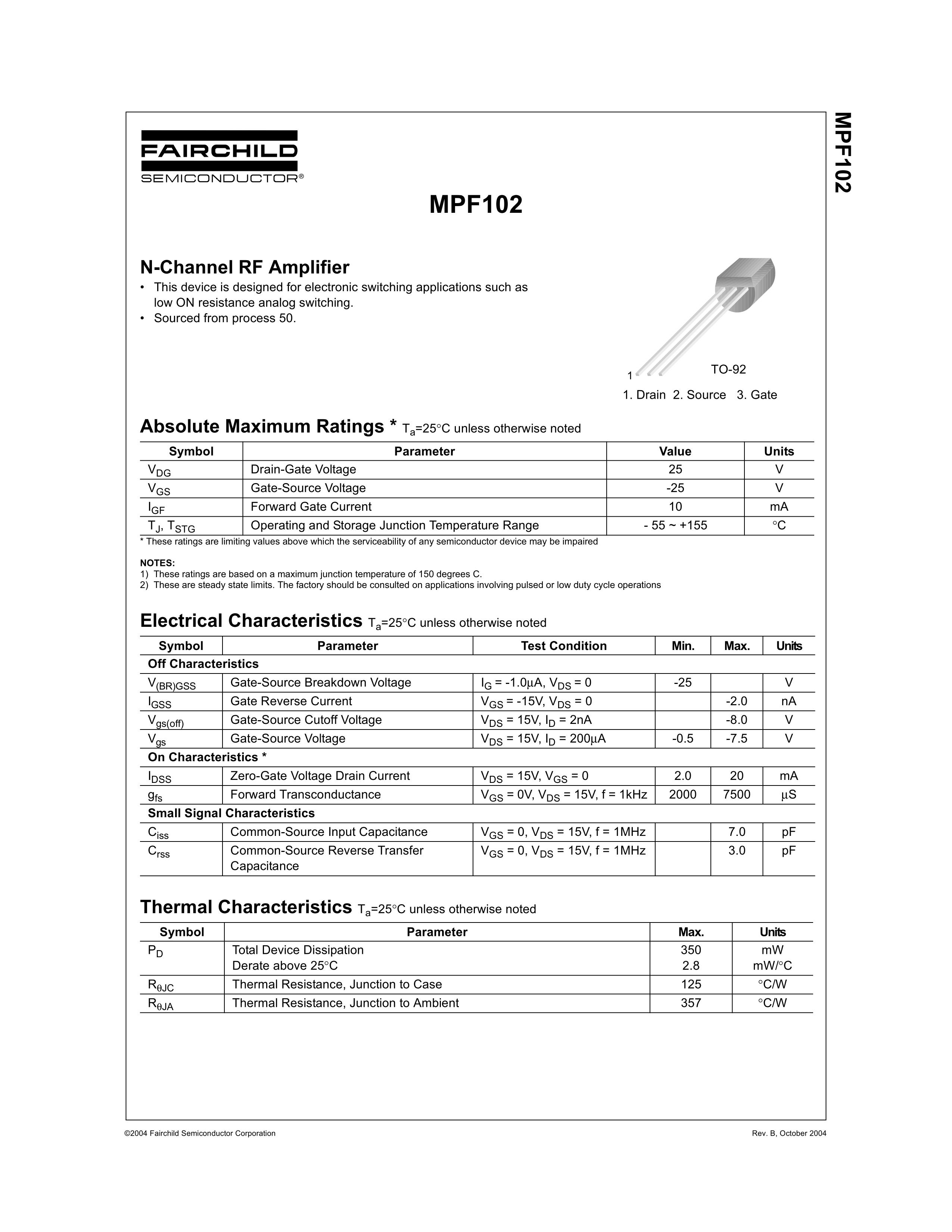 TRANSISTOR MPF 102 - Beta Componentes Eletrônicos