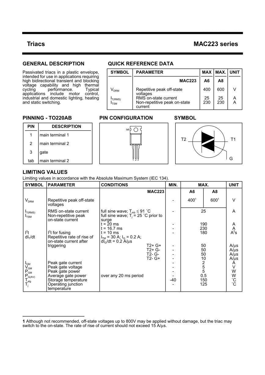 TRANSISTOR TRIAC MAC 223 - ISOLADO - Beta Componentes Eletrônicos
